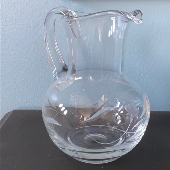 Dining | Glass Pitcher With Etched Flowers And Vines | Poshmark